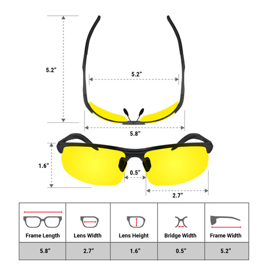 Night Driving Glasses Knight Visor Semi Rimless Frame (Black A) – BLUPOND